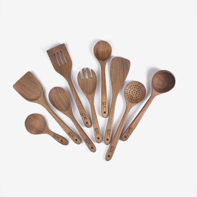 Acacia Wood Utensil Set – 10-Piece FSC®-Certified Wood Cooking Tools ...