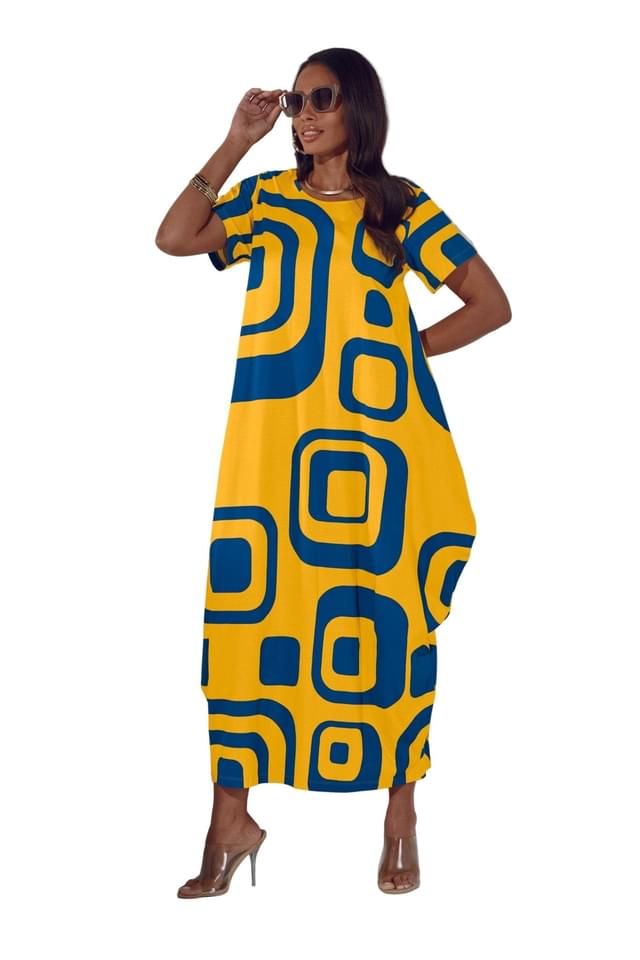 FLAIR FOR GRAPHICS DRESS - YELLOW/BLUE / L