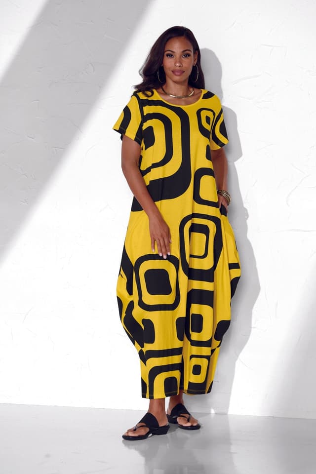 FLAIR FOR GRAPHICS DRESS - YELLOW/BLUE / L