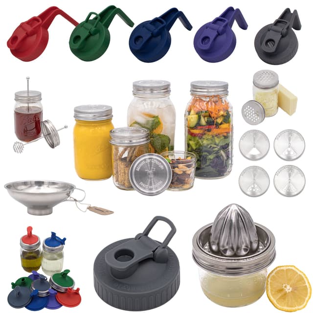 Kitchen Essentials Bundle for Regular Mouth Mason Jars - Gray / Leaf Green / Deep Blue