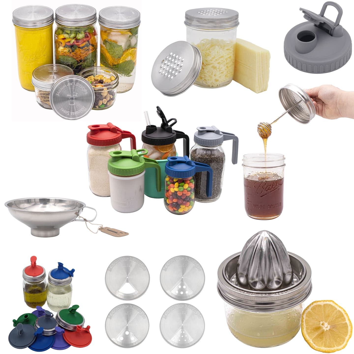 Kitchen Essentials Bundle for Wide Mouth Mason Jars - Deep Blue ...
