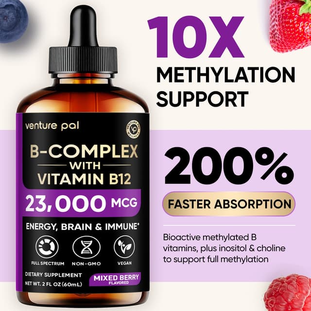 Vitamin B Complex Liquid Drops – Mixed Berry 200 mcg Sublingual B ...
