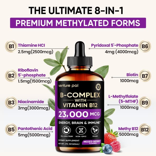 Vitamin B Complex Liquid Drops – Mixed Berry 200 mcg Sublingual B ...